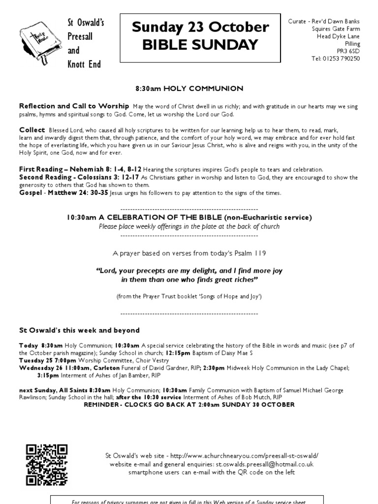 Bible Sunday service sheet | Bible | Jesus