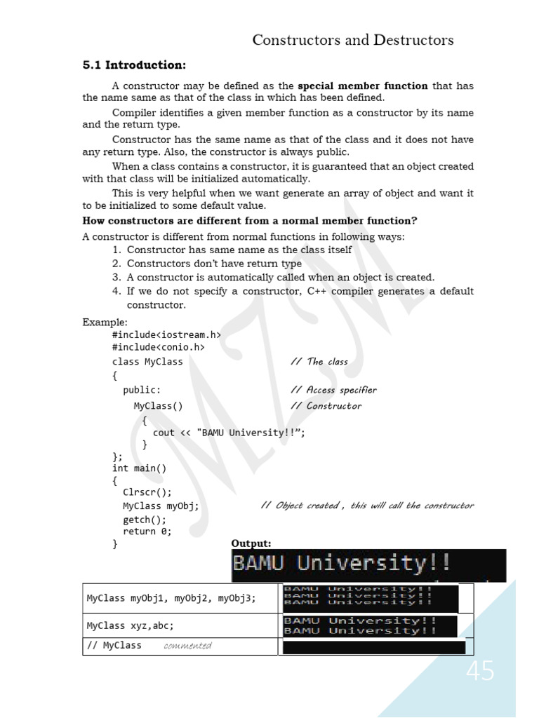 Constructors and Destructors: Commented | PDF