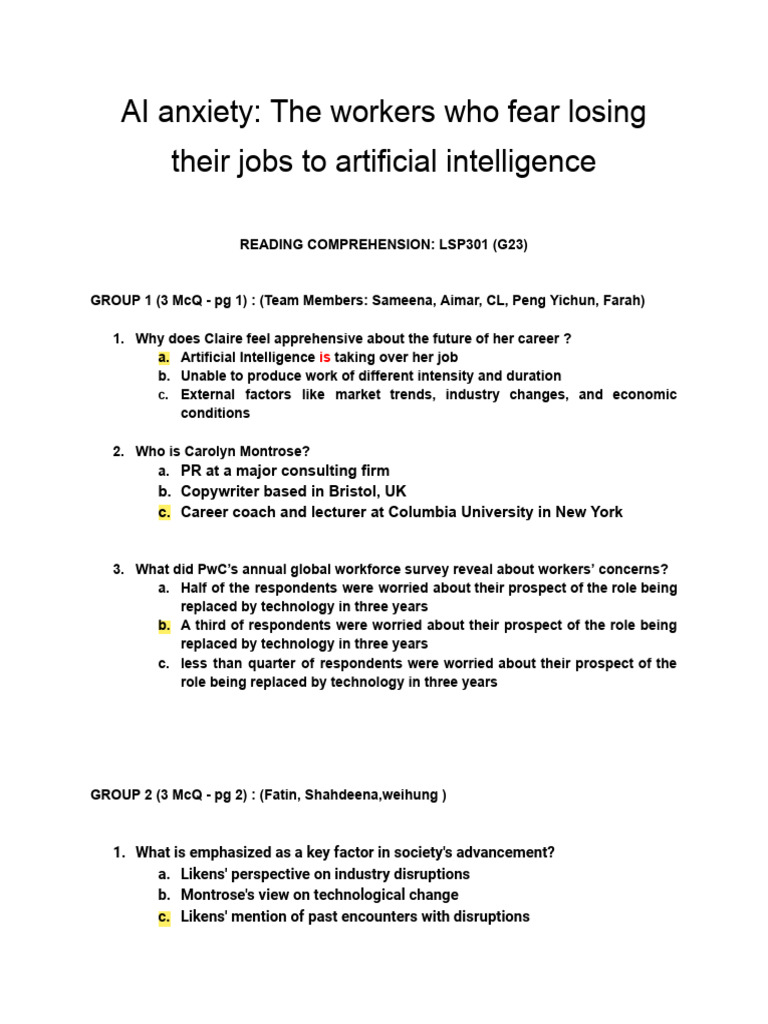 AI Anxiety - The Workers Who Fear Losing Their Jobs To Artificial Intelligence | PDF