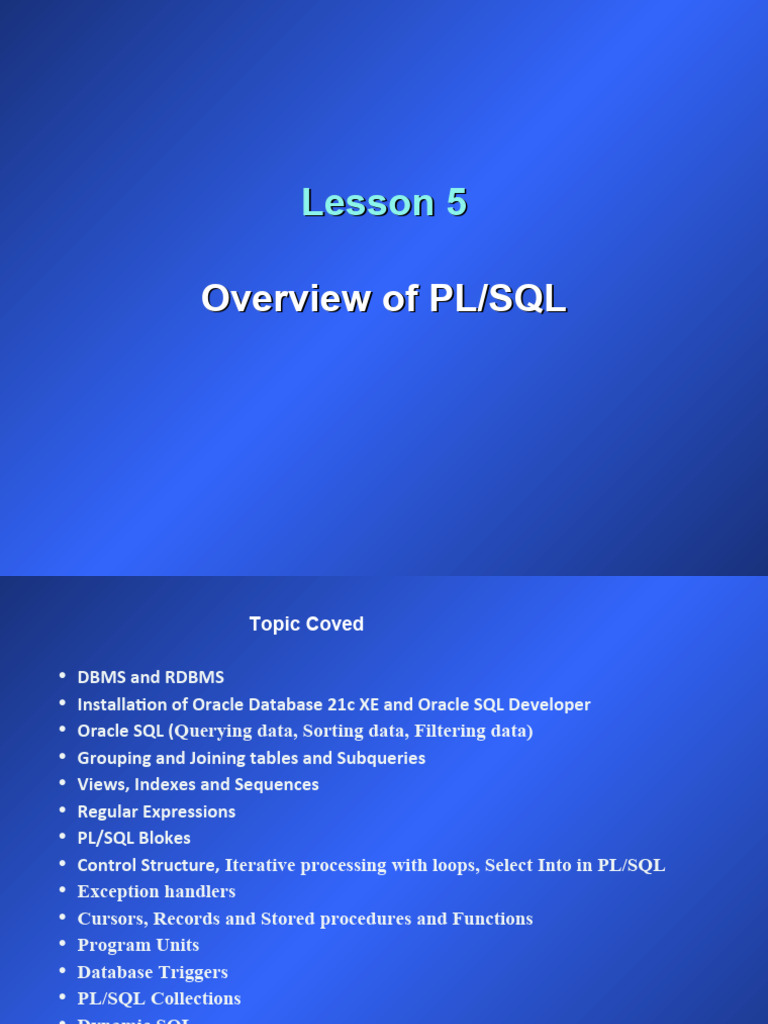 Lesson 5 | PDF | Pl/Sql | Sql Lesson 5 | PDF | Pl/Sql | Sql