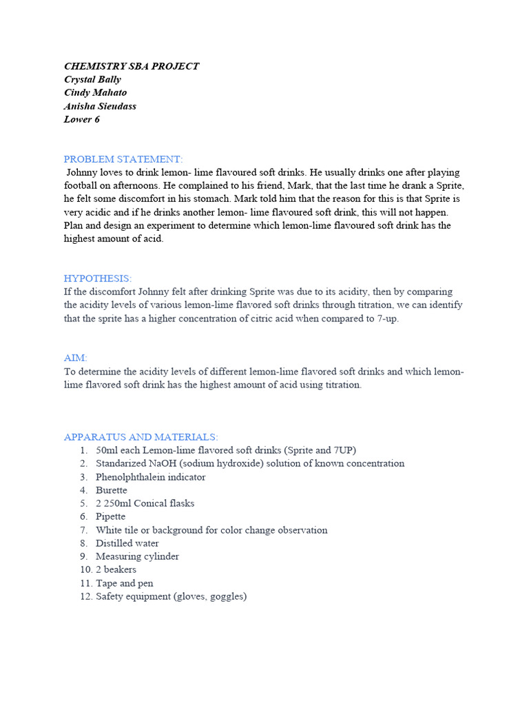 Chemistry Sba Project | PDF | Titration | Chemistry