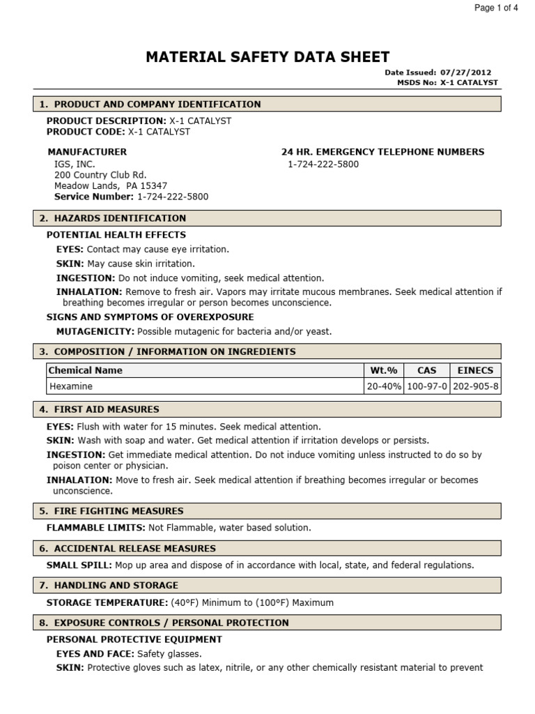 Catalyst MSDS New | PDF