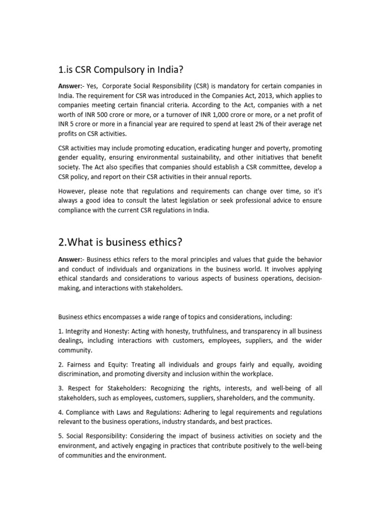 Business Ethics Notes | PDF