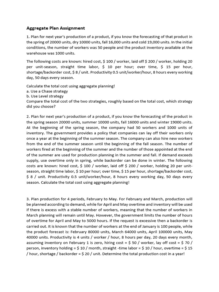 Aggregate Plan Assignment | PDF