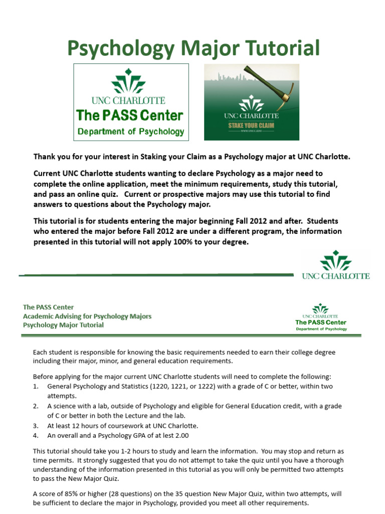 UNC Charlotte Psychology Major Guide | PDF
