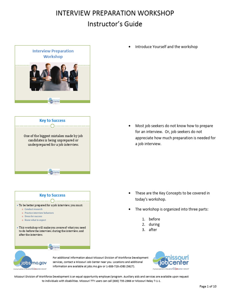 Job Interview Workshop Instructors Guide | PDF