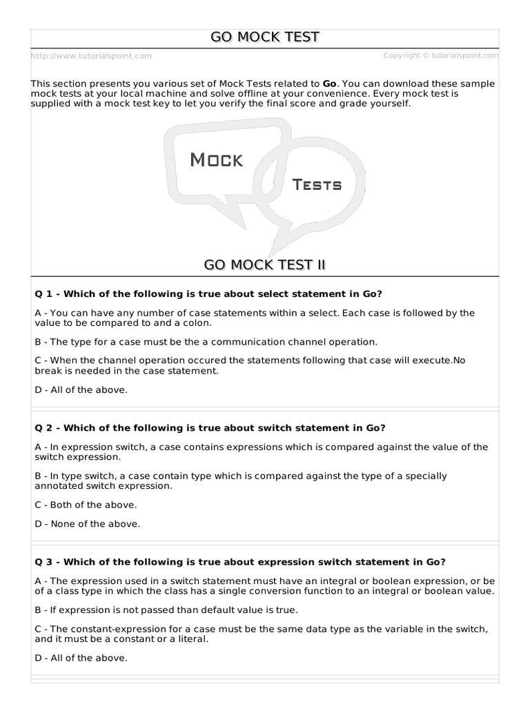 Go Mock Test II | PDF | Parameter (Computer Programming) | Control Flow Go Mock Test II | PDF | Parameter (Computer Programming) | Control Flow