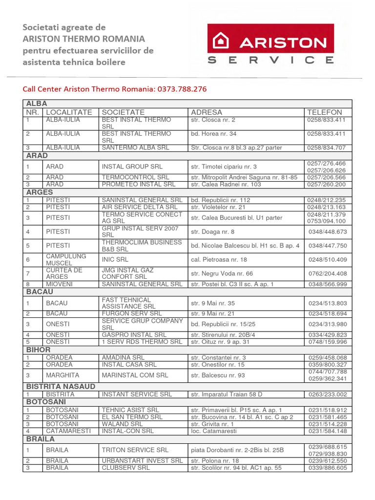 Centre Service Montaj Boilere Ariston | PDF