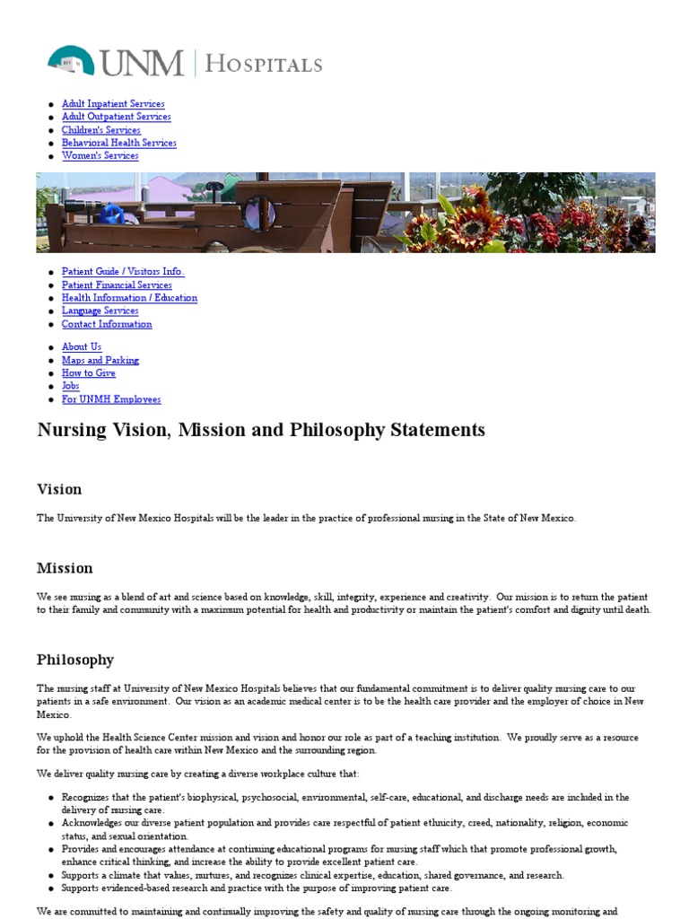 Nursing Vision, Mission and Philosophy Statements - UNM Hospitals | PDF ...