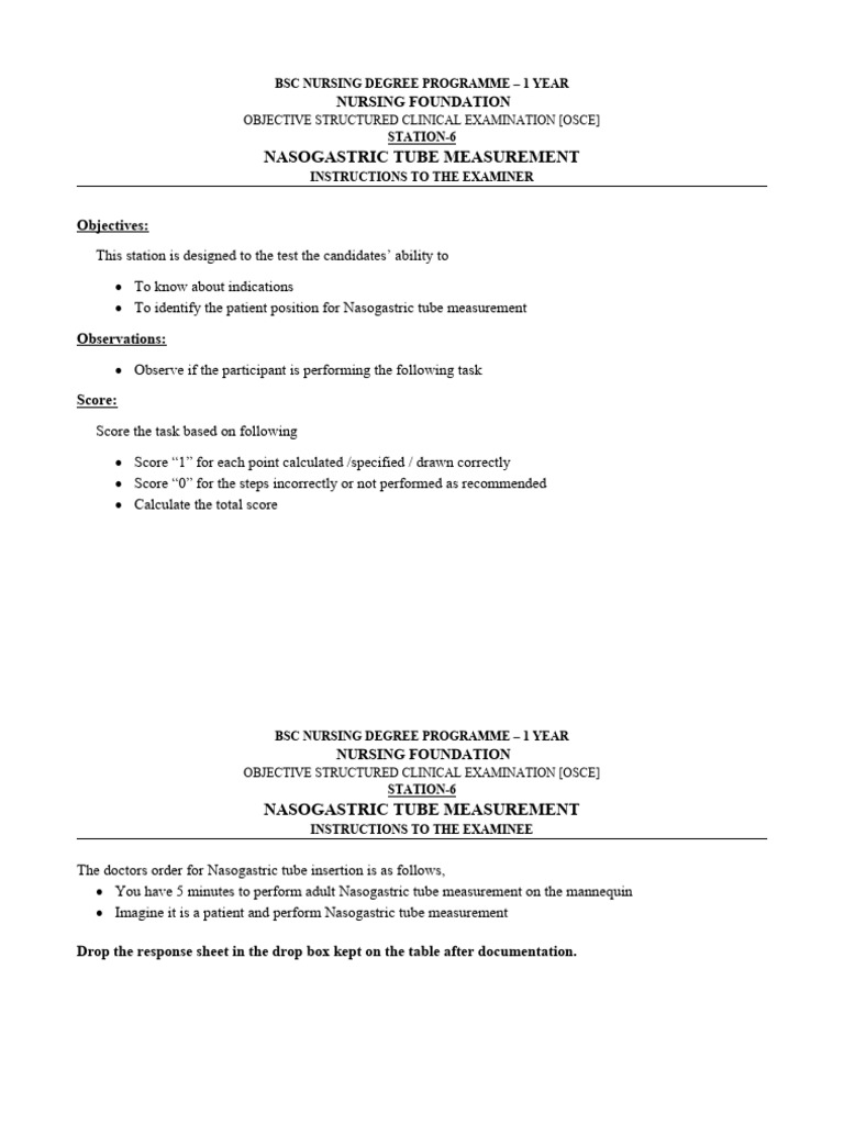 Nasogastric Tube Measurement: Nursing Foundation | PDF