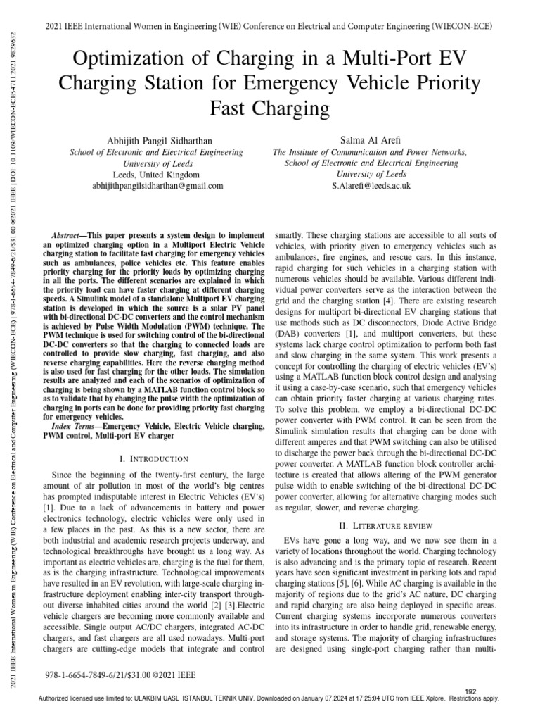 Optimization Of Charging In A Multi Port Ev Charging Station For