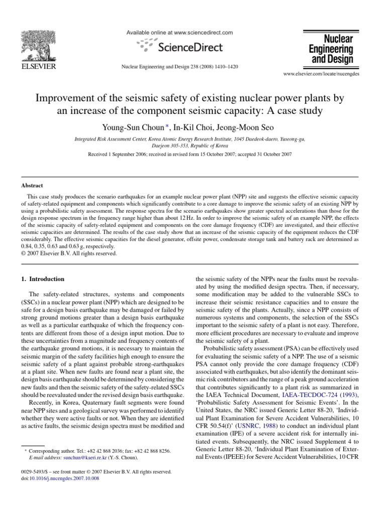 Improvement of The Seismic Safety of Existing Nuclear Power Plants by An Increase of The ...