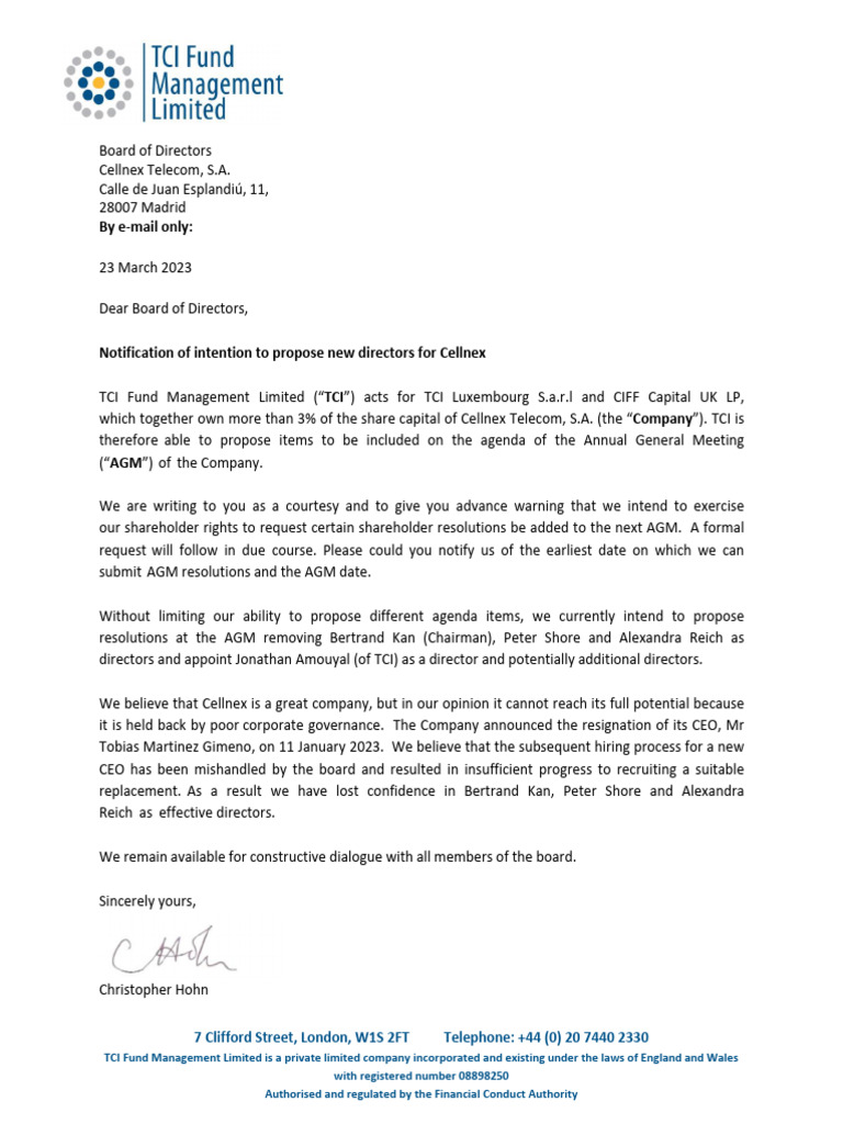 TCI Fund Management's AGM Director Proposals | PDF