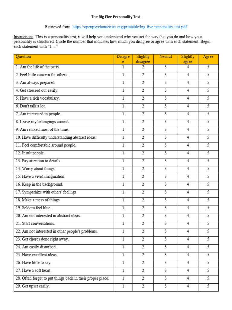 The Big Five Personality Test | PDF