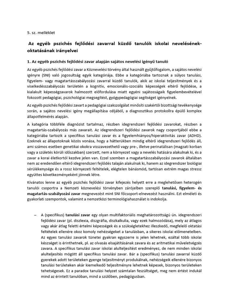 5 SZ Melleklet Az Egyeb Psziches Fejlodesi Zavarral | PDF