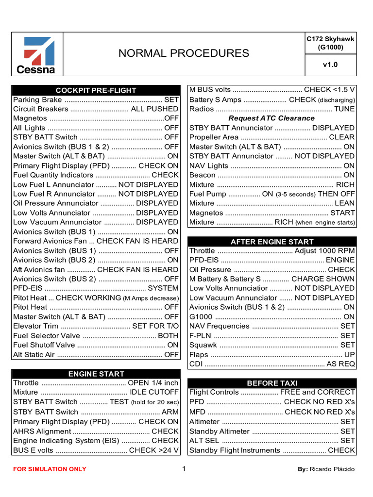 Normal Procedures C172 v1.0 | PDF