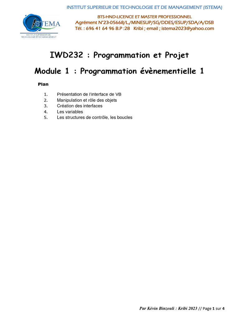 Programmation Evenementielle 1 | PDF