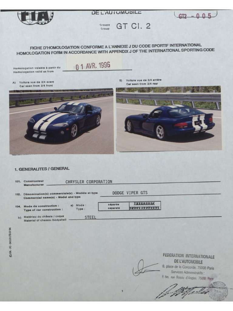 Homologation Form Number 5 Group Gt2 | PDF