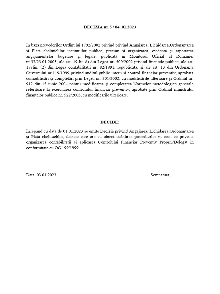9.decizie Numire Persoana de Conducere Ordonator de Credite | PDF