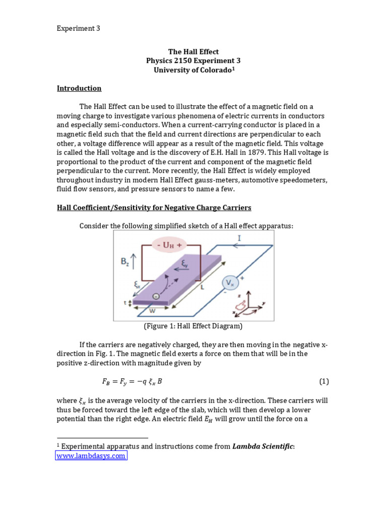 Physics 2150 Lab 03 - The Hall Effect | PDF