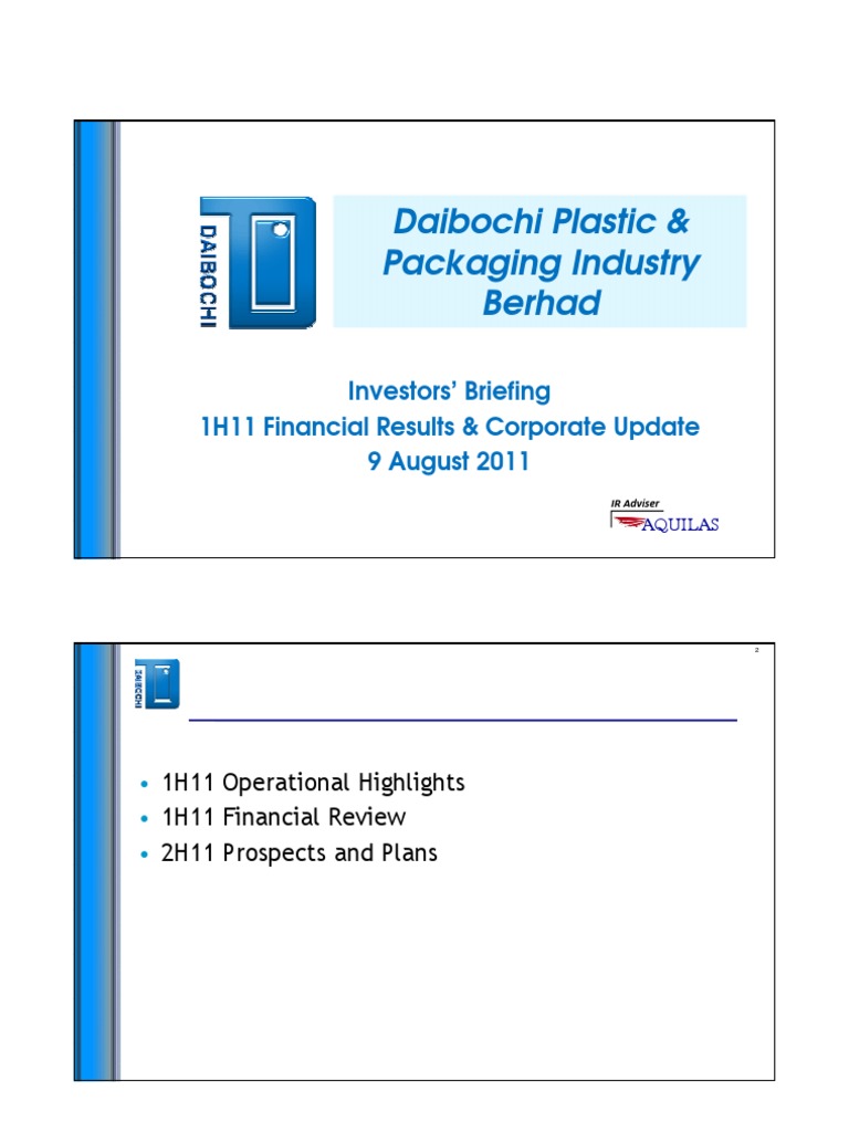 Daibochi 1H11 Financial Update | PDF | Dividend | Packaging And Labeling
