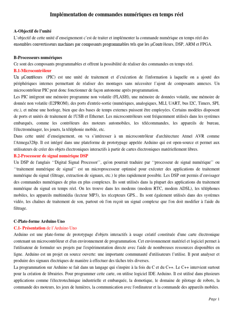 Cour Implementation de Commandes Numeriques en Temps Reel | PDF
