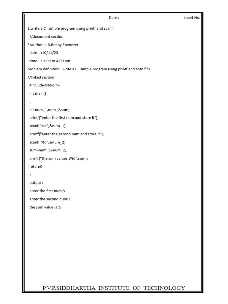 CP Lab 1 To 14 Record Benny MAIN | PDF | Computer Programming ...