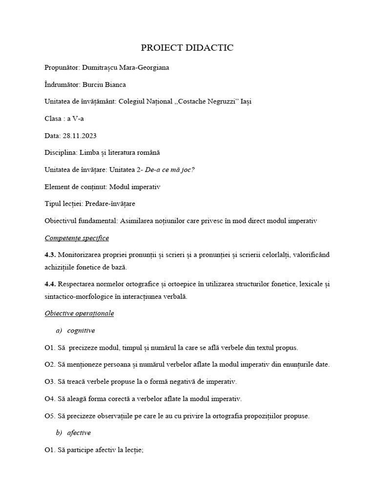 Proiect Didactic | PDF
