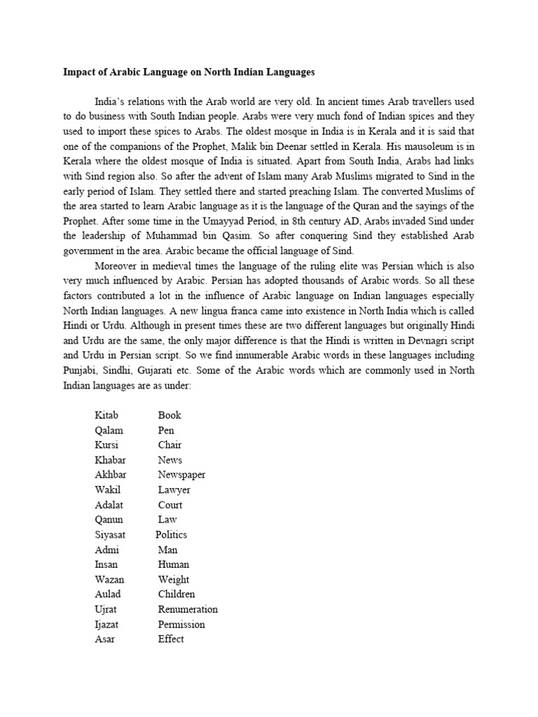 Impact of Arabic Language On North Indian Languages | PDF