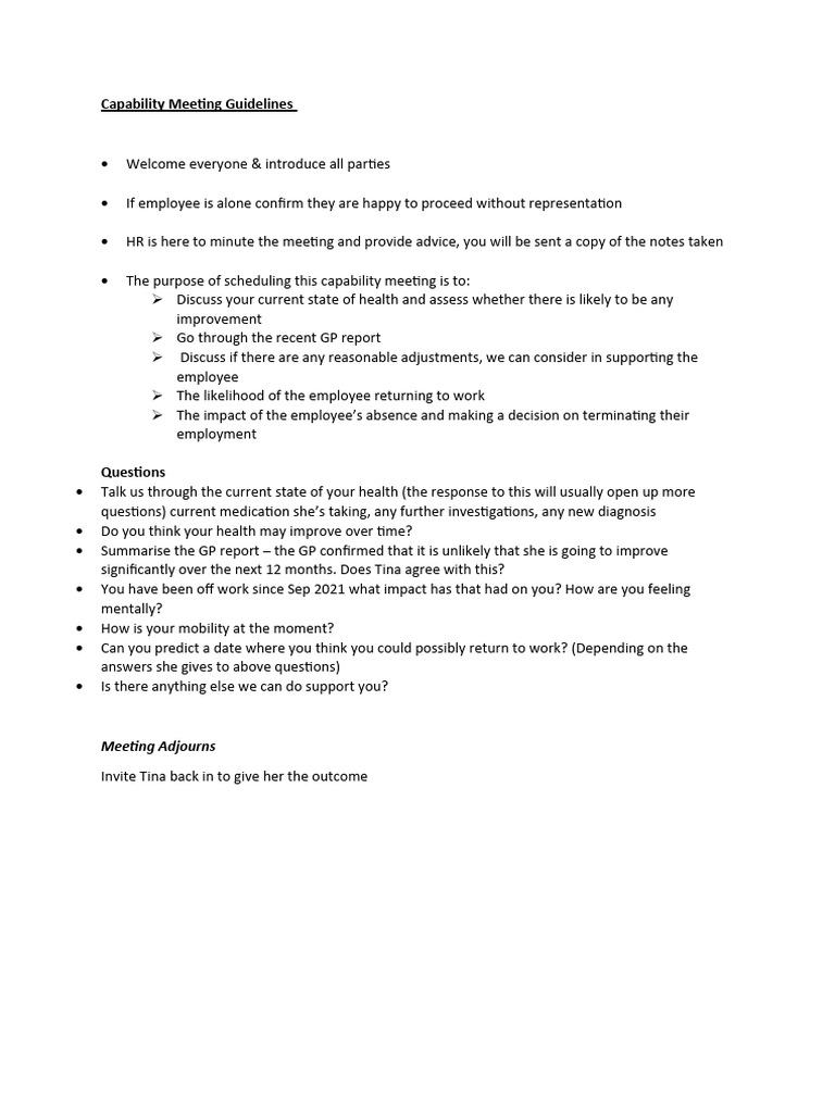 Capability Meeting Question Guidelines | PDF