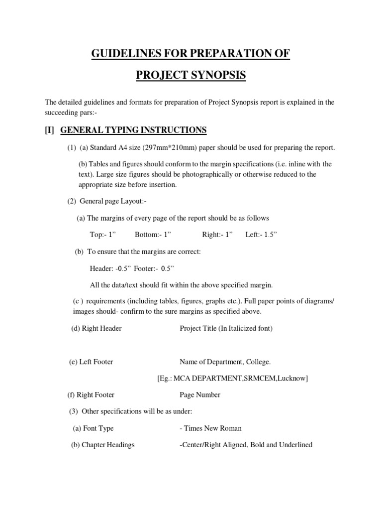 Guidelines For Project Synopsis | PDF