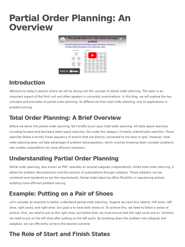 Partial Order Planning - An Overview | PDF