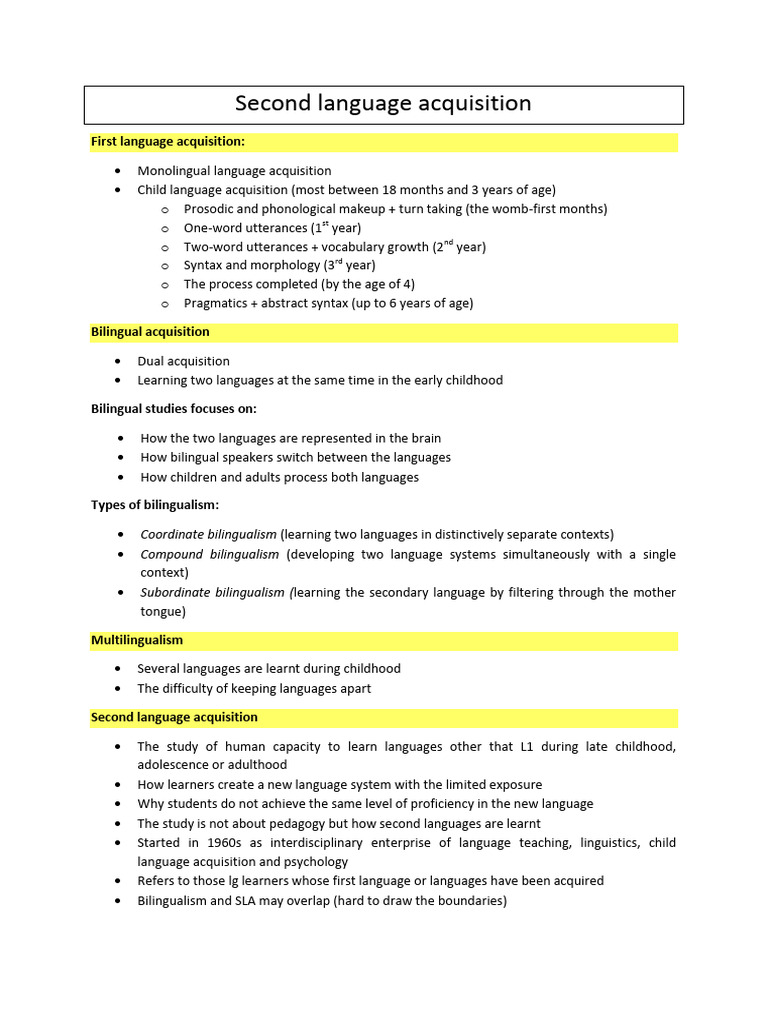 Second Language Acquisition | PDF