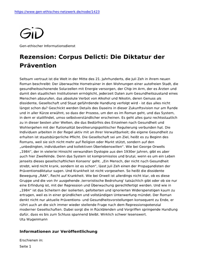 Rezension Corpus Delicti Die Diktatur Der Pravention | PDF