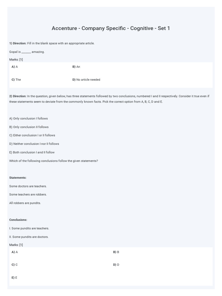 Accenture Company Specific Cognitive Set 1 | PDF
