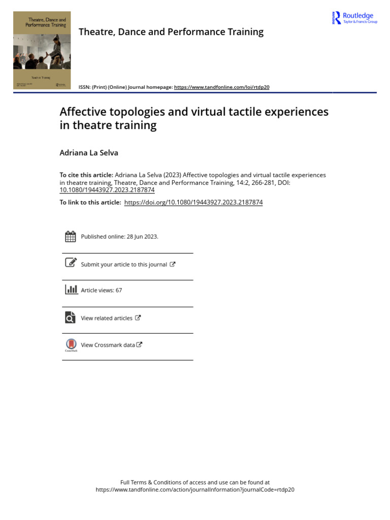 Affective Topologies and Virtual Tactile Experiences in Theatre Training | PDF