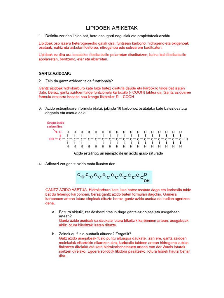 GAIA. Lipidoen Ariketak | PDF