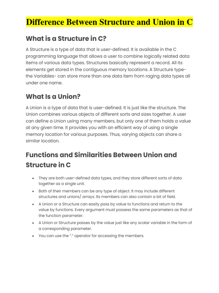 Structure and Union in C 1703008022 | PDF