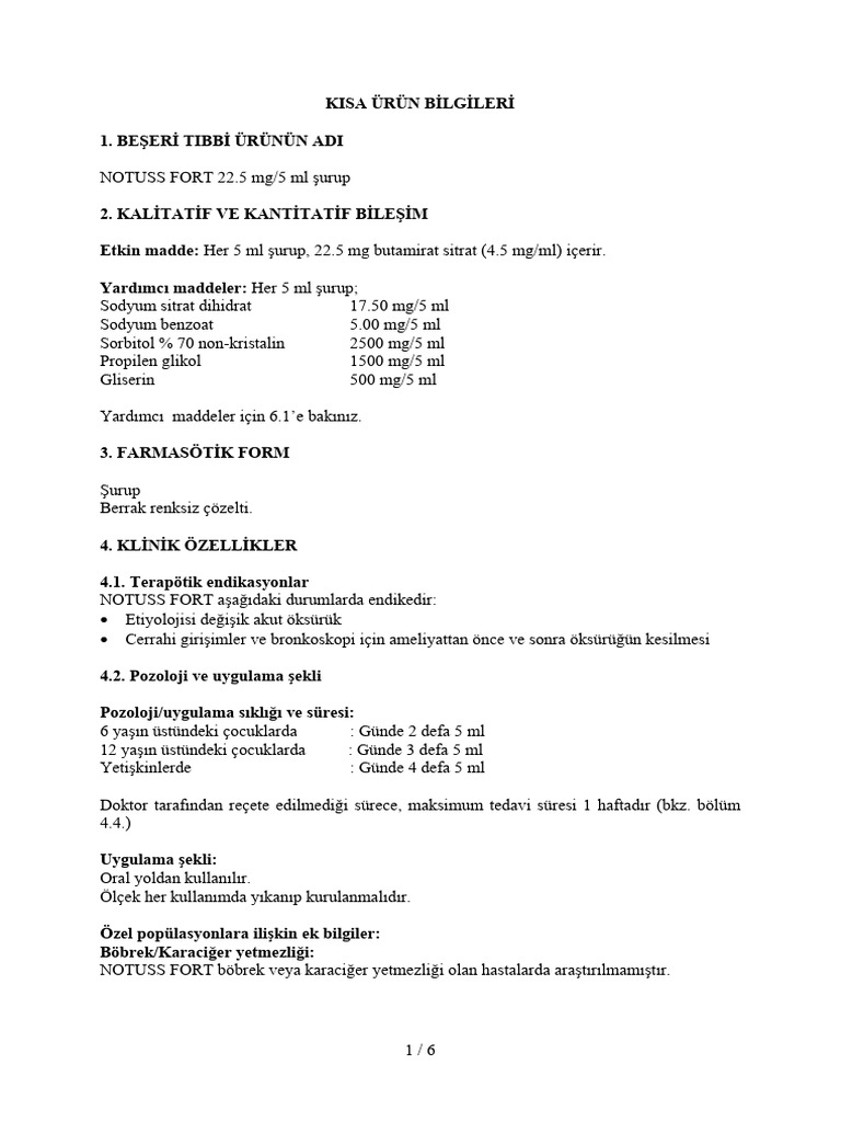 NOTUSS FORT 22.5 mg5 ML Şurup | PDF