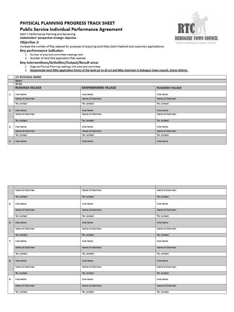 Physical Planning Progress Track Sheet Rushaga Ward | PDF