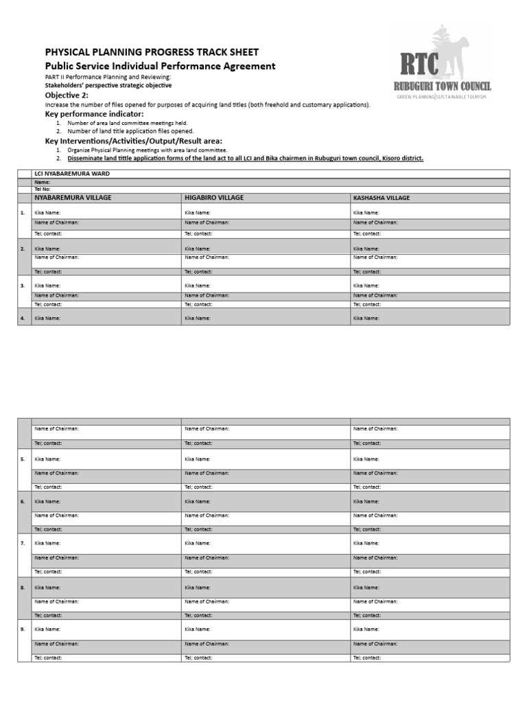 Physical Planning Progress Track Sheet Nyabaremura Ward | PDF