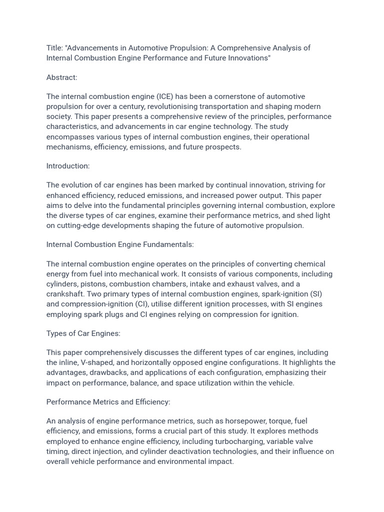 Car engine scientific paper | PDF