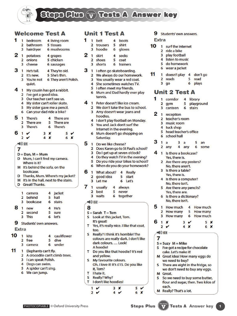 Steps Plus Dla Klasy V Klucze Odpowiedzi Do Testow | PDF