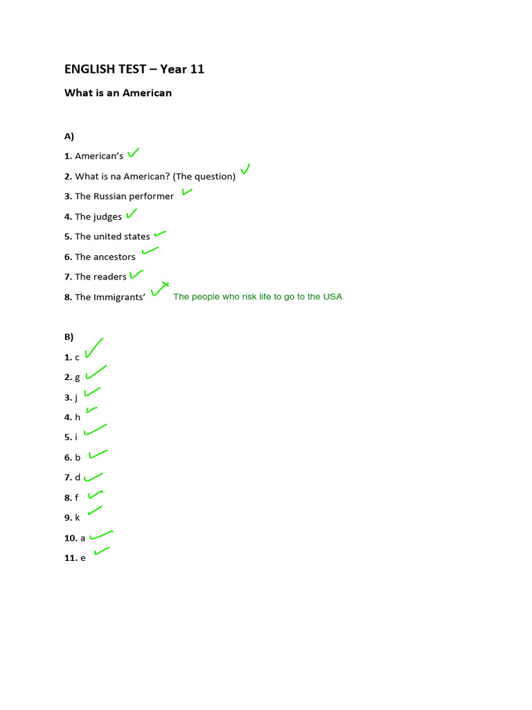 English Test - Year 11 | PDF