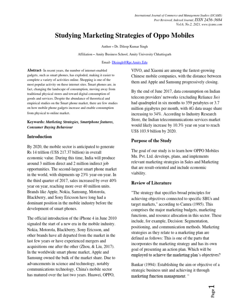 Studying Marketing Strategies of Oppo Mobiles | PDF