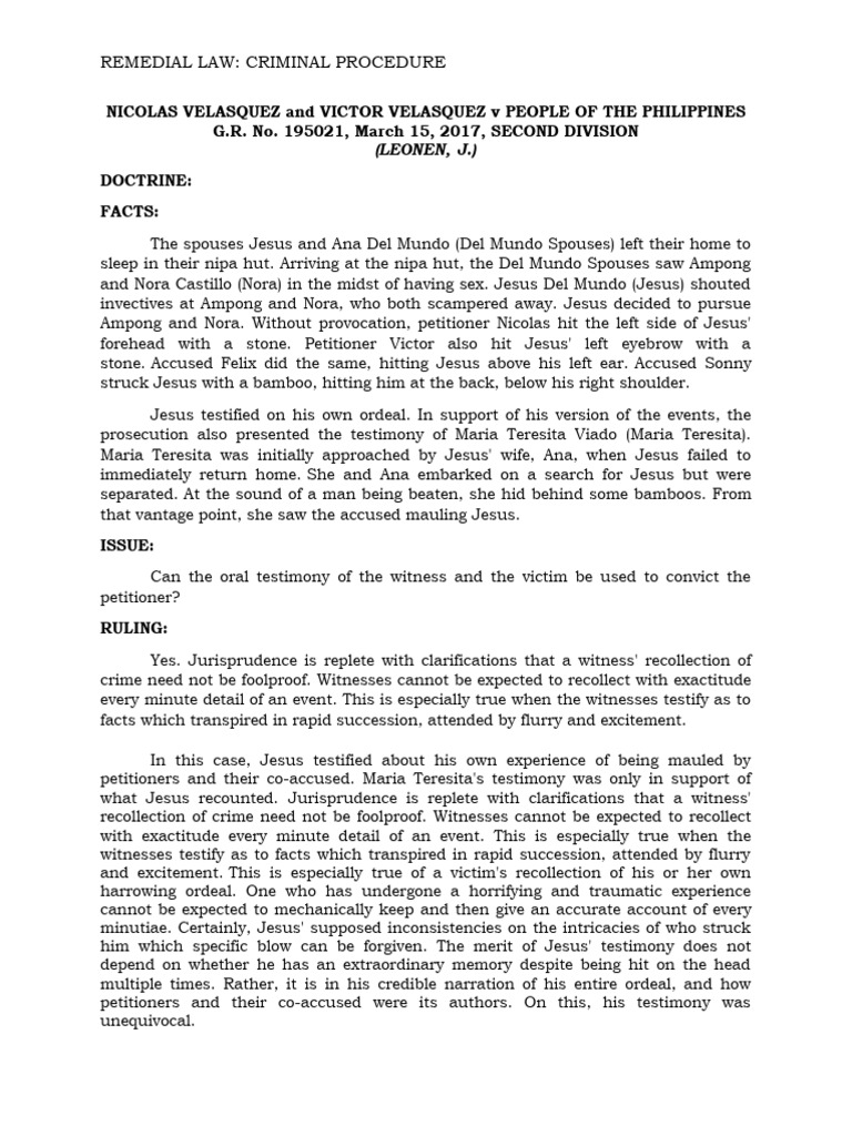 Nicolas Velasquez and Victor Velasquez v. People of The Philippines ...