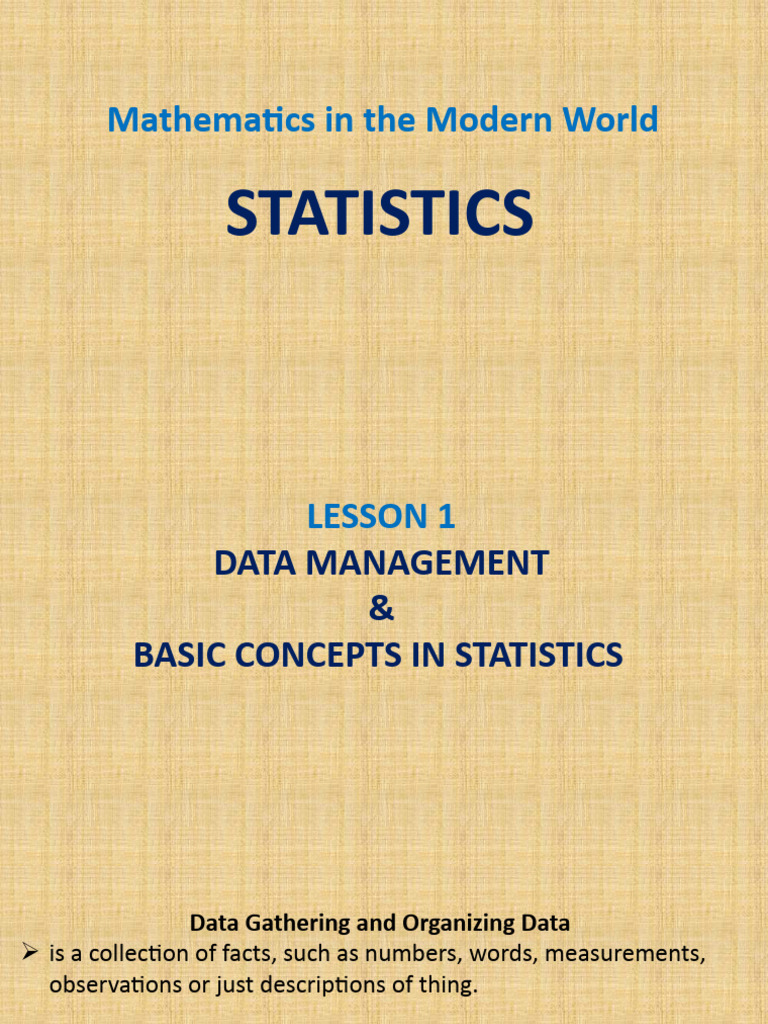 STATISTICS Lesson 1 Data Management and Basic Concepts | PDF