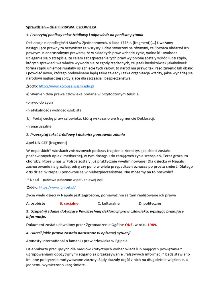 wos klasa 8 dział II Prawa | PDF