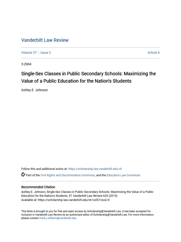 Single Sex Classes In Public Secondary Schools Maximizing The Va Pdf
