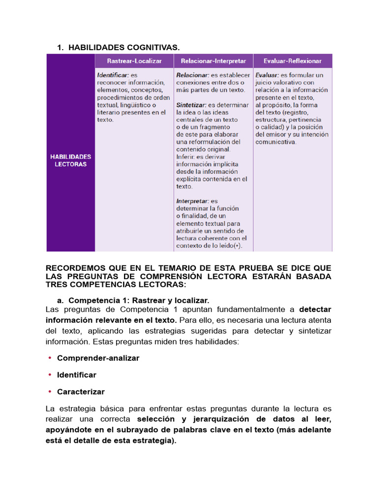 Habilidades Cognitivas en Comprensión Lectora | PDF